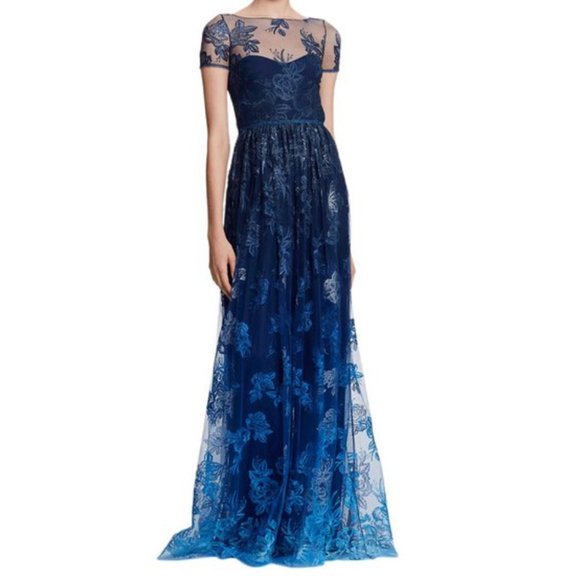 Marchesa | Dresses | Nwt Marchesa Notte Blue Ombre Gown S6 | Poshmark